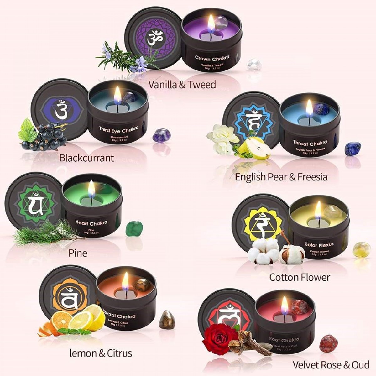 7 Chakras crystal candle gift set